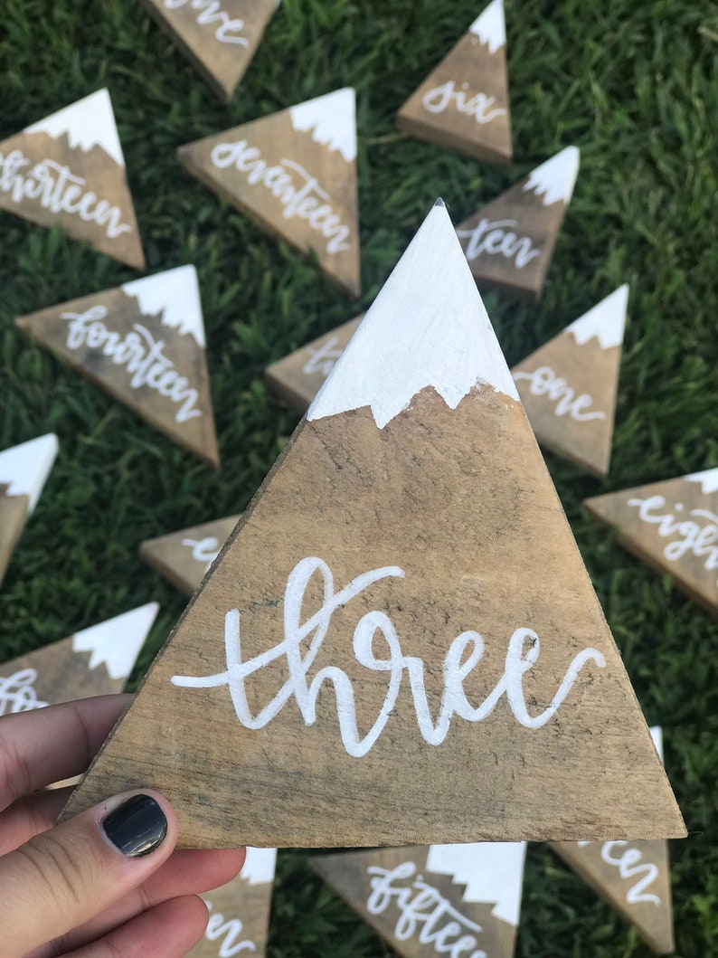Wood Mountain Table Numbers, Hand Lettered Table Numbers, Rustic Table ...