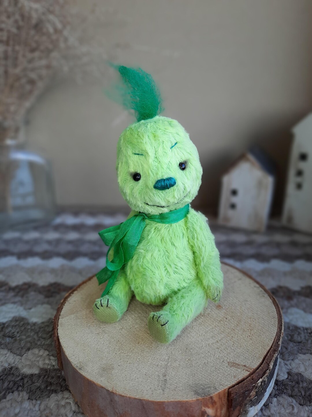 Grinch 5" Teddy OOAK Stuffed Animal, Christmas Gift, Xmas Decor ...