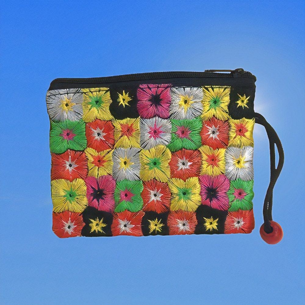 Vietnamese Handmade Colorful Flower Embroidered Mini Coin Purse Pouch ...