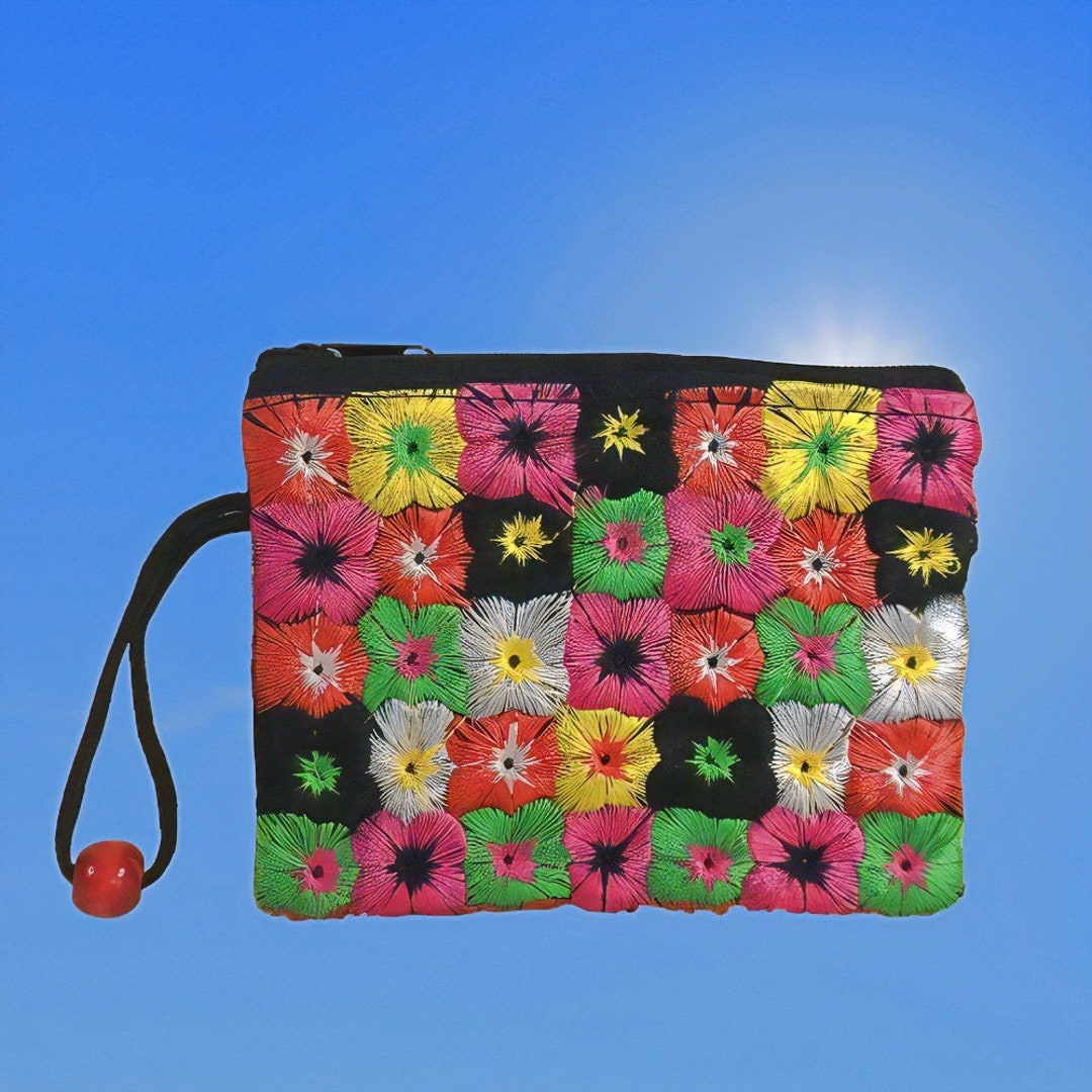 Vietnamese Handmade Colorful Flower Embroidered Mini Coin Purse Pouch ...