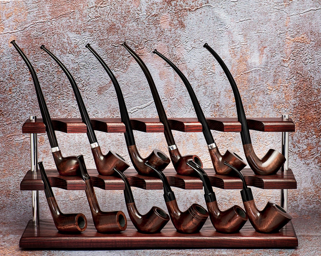 Tobacco Pipe Stand for 12 Pipes - Wooden Smoking Pipe Holder 2 Tiers ...