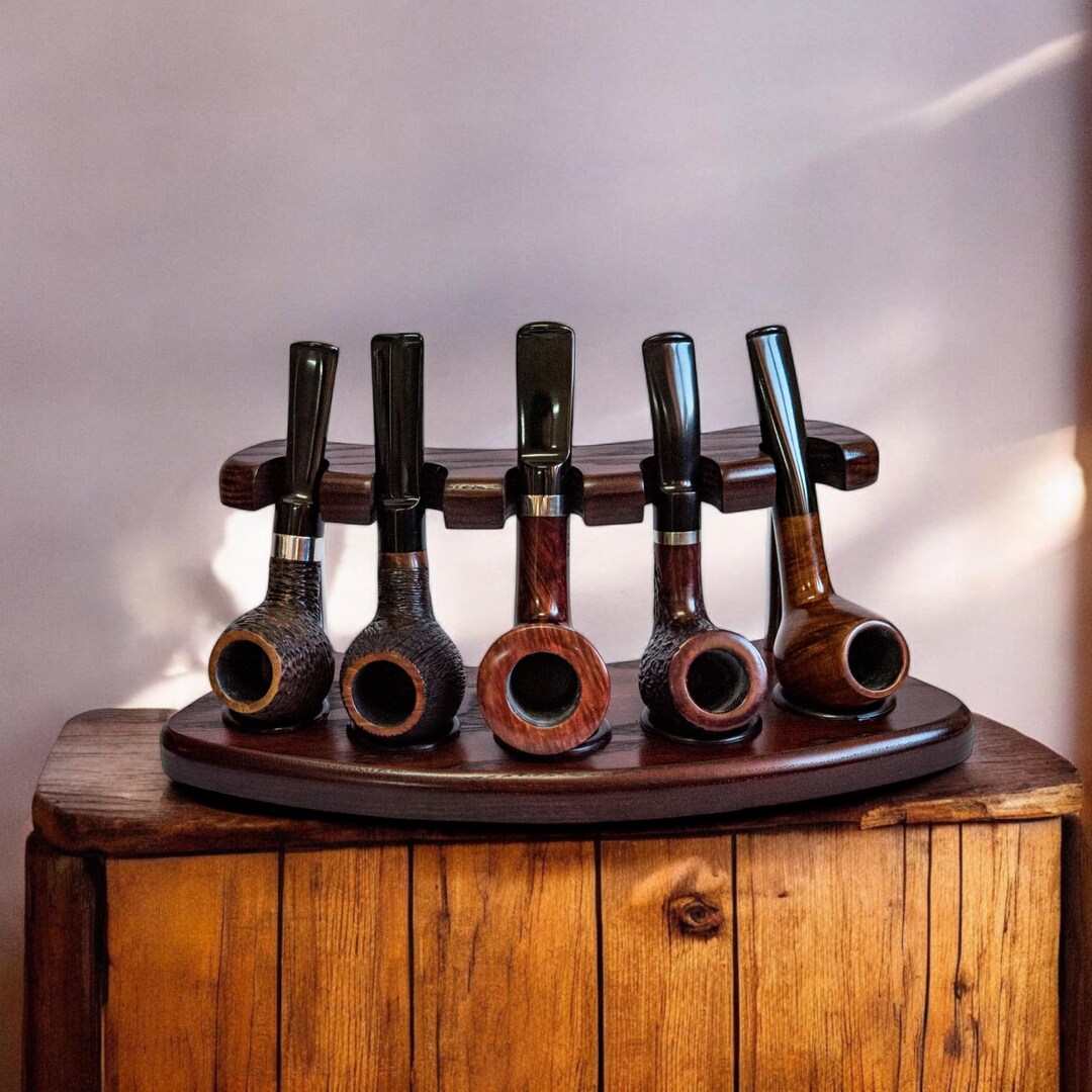 Tobacco Pipe Rack for 5 Smoking Pipes - Pipe Stand Holder Made of Solid ...