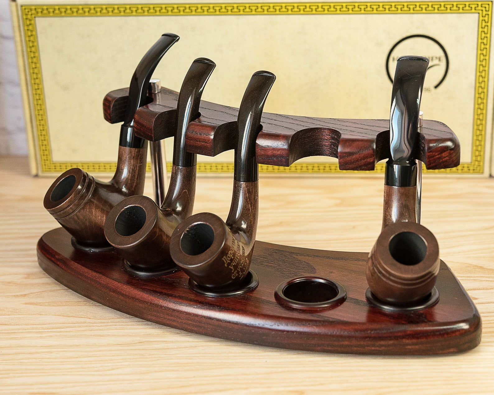 Tobacco Pipe Rack for 5 Smoking Pipes - Pipe Stand Holder Made of Solid ...