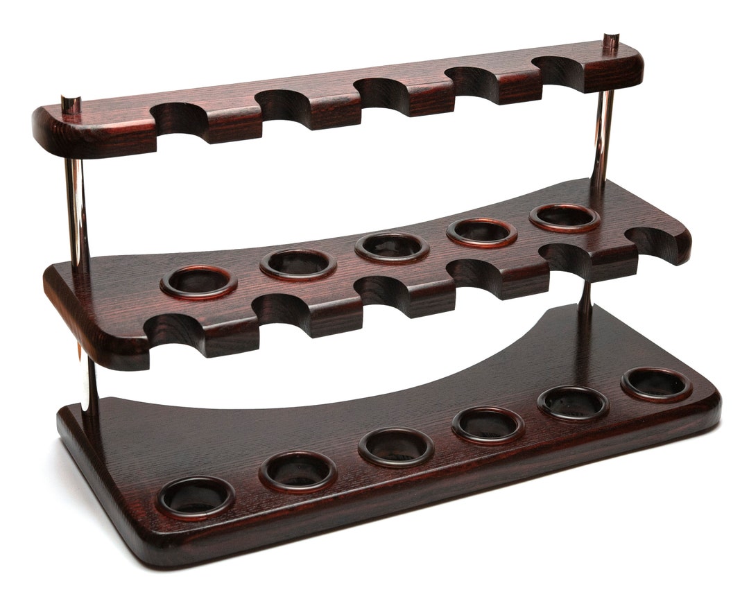 Wooden Pipe Stand Fit 11 Smoking Pipes - Tobacco Pipe Rack 2 Level ...