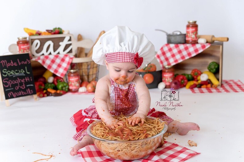 Kelly Red Gingham Kiddie Apron Spaghetti Smash Photo Props | Etsy