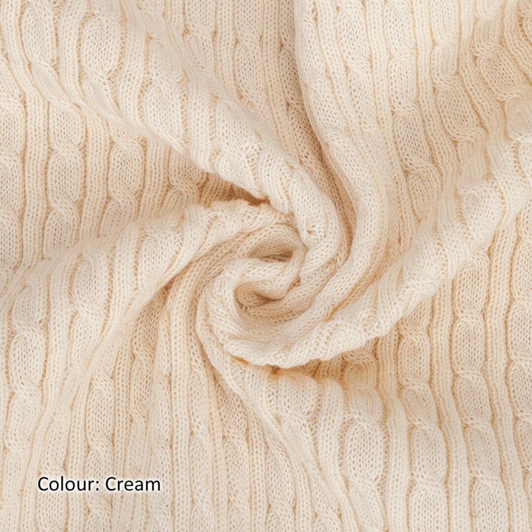 Cream, Cable Twist Knit Fabric, Selvage Edge, Knitted Sweater Style ...