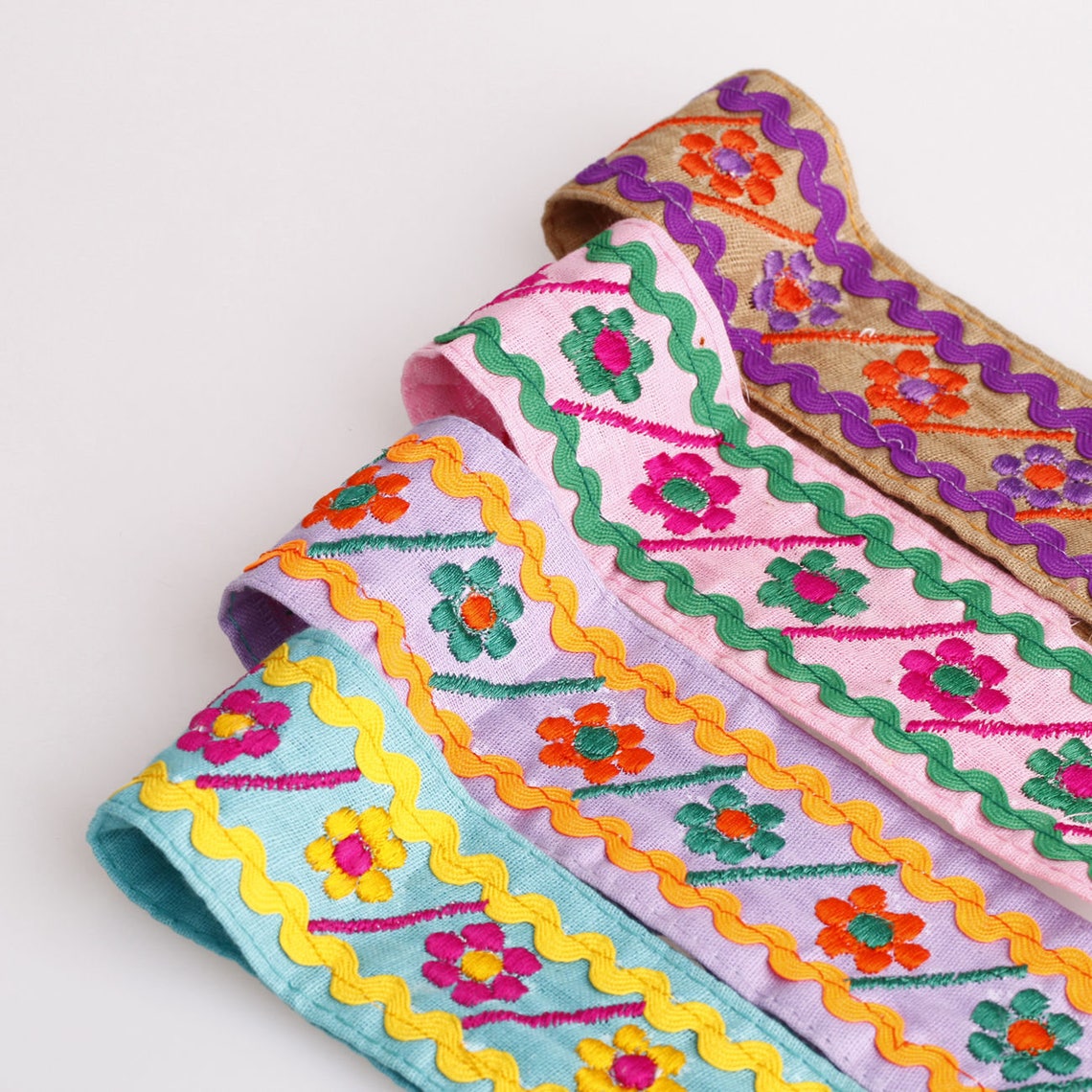 Patchwork Style Embroidery and Rick Rack Ribbon Trimming - Etsy UK