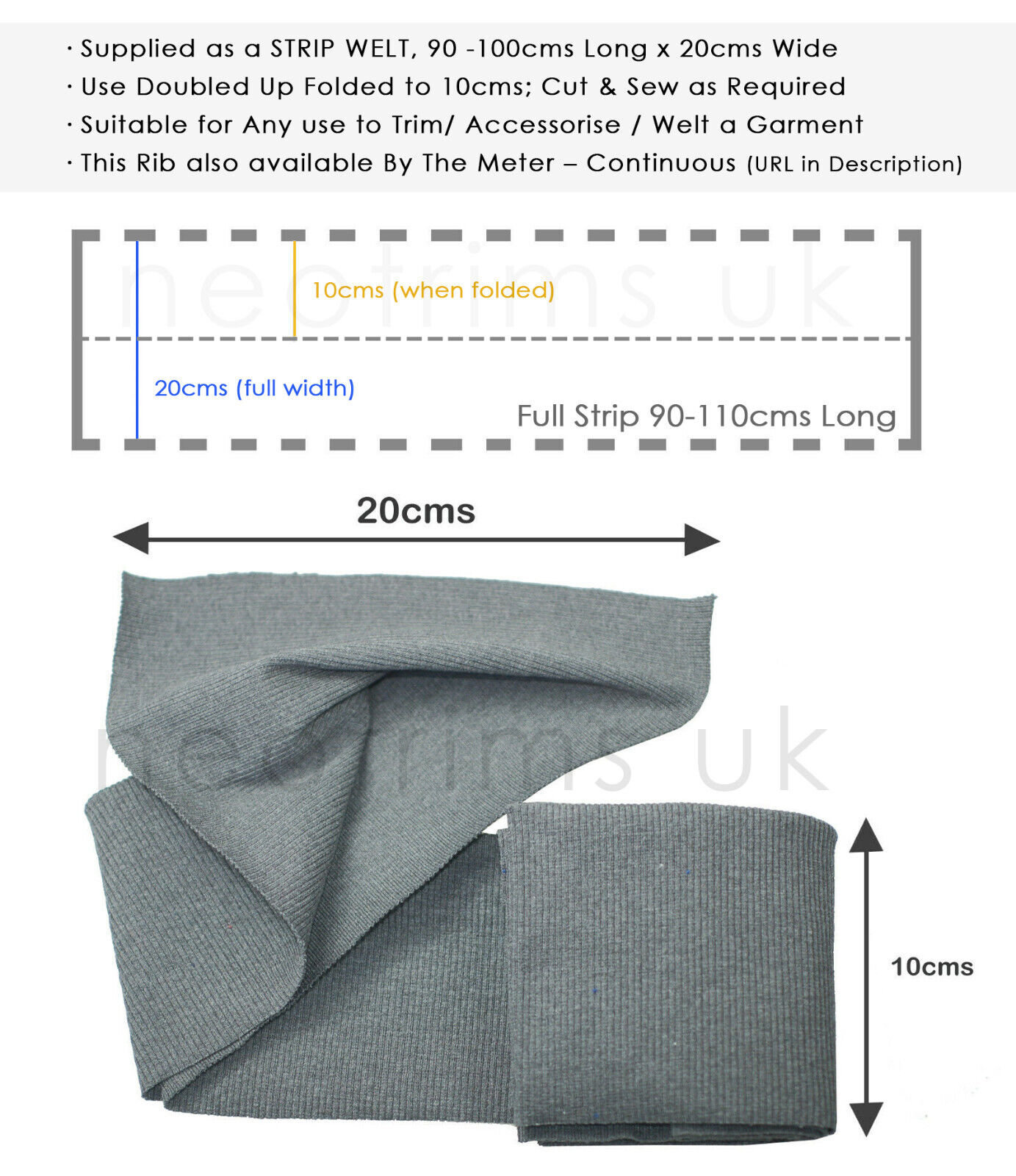 Knit Rib Elastane Waistbands Ribbing Strip,neotrims Stretch 2 X 2 ...