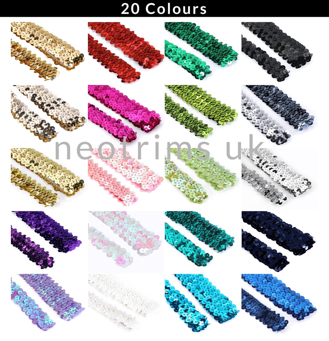 Elasticated Stretch Sequin Trimming 2cm and 3cms Wide 20 Metallic ...