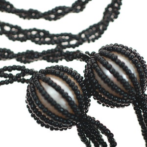 Black Beads String Chain Rope or Belt,beaded Tassel Platted Ball Fringe ...