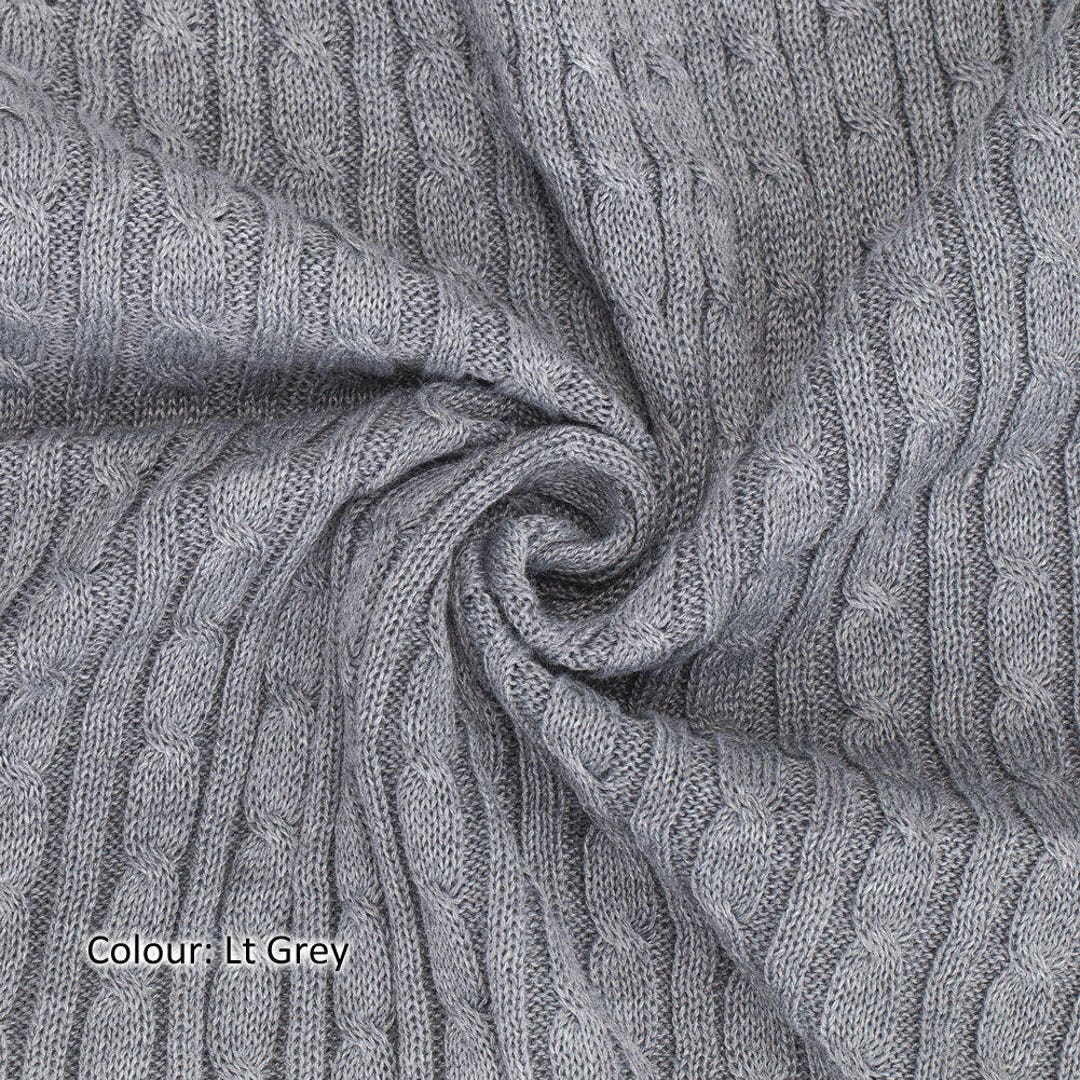 Light Grey, Cable Twist Knit Fabric, Selvage Edge, Knitted Sweater ...