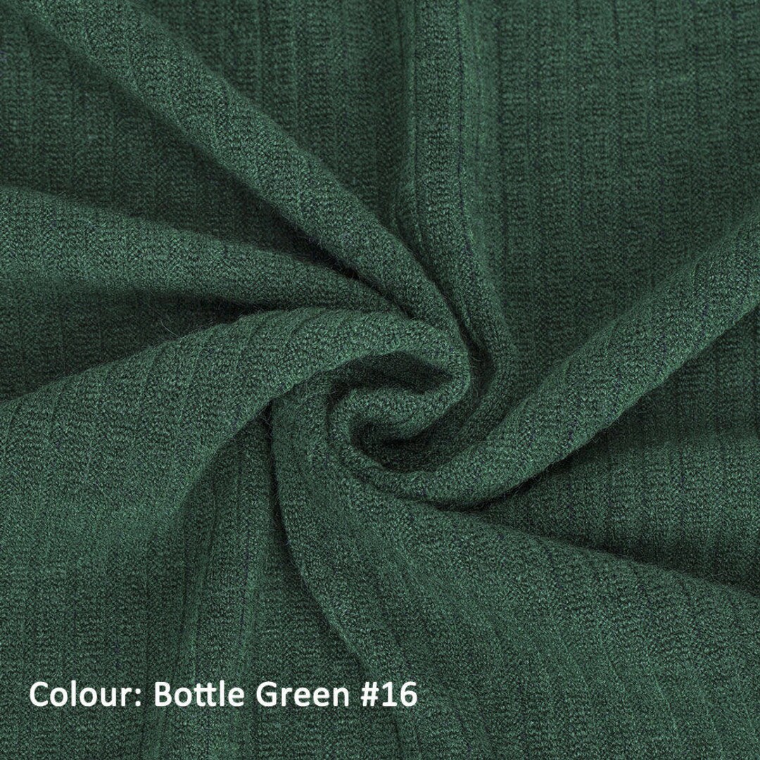 Bottle Green, 1 Meter, 4x2 Rib Effect Knit Jersey Fabric, Stretch ...