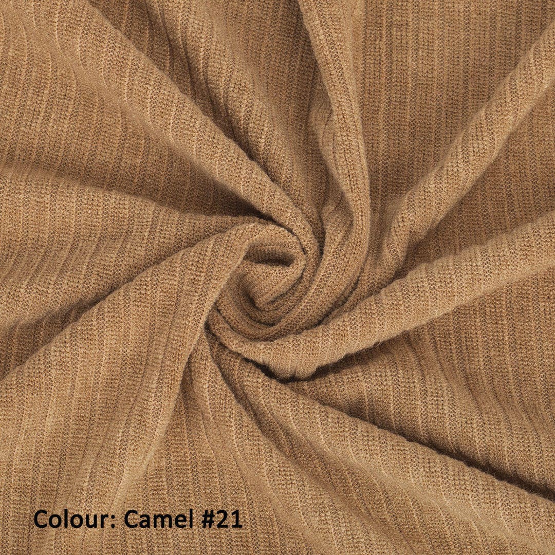 Camel, 1 Meter, 4x2 Rib Effect Knit Jersey Fabric, Stretch/resilient ...