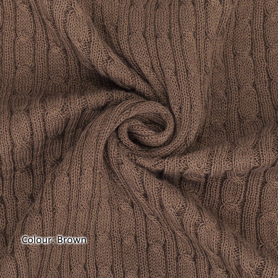 Brown, Cable Twist Knit Fabric, Selvage Edge, Knitted Sweater Style ...
