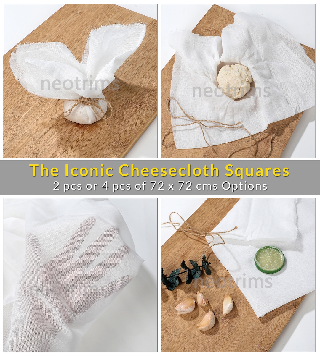 Muslin Cheese Cloth Fabric Pre Cut Squares for Food Kitchen Straining ...