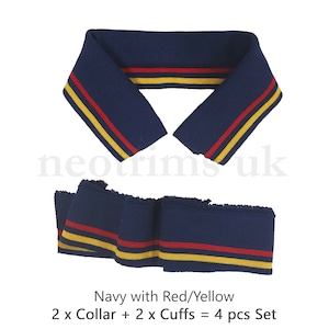 Rib Knit Collar & Cuff Set NAVY,2 Collars + 2 Cuff Strip.flat Knit Polo ...