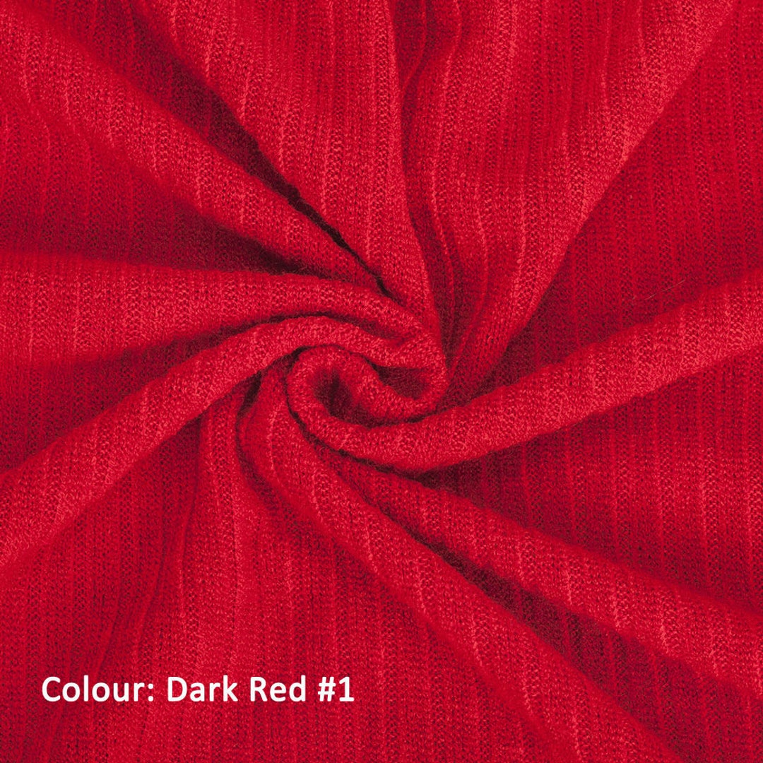 Dark Red, 1 Meter, 4x2 Rib Effect Knit Jersey Fabric, Stretch/resilient ...