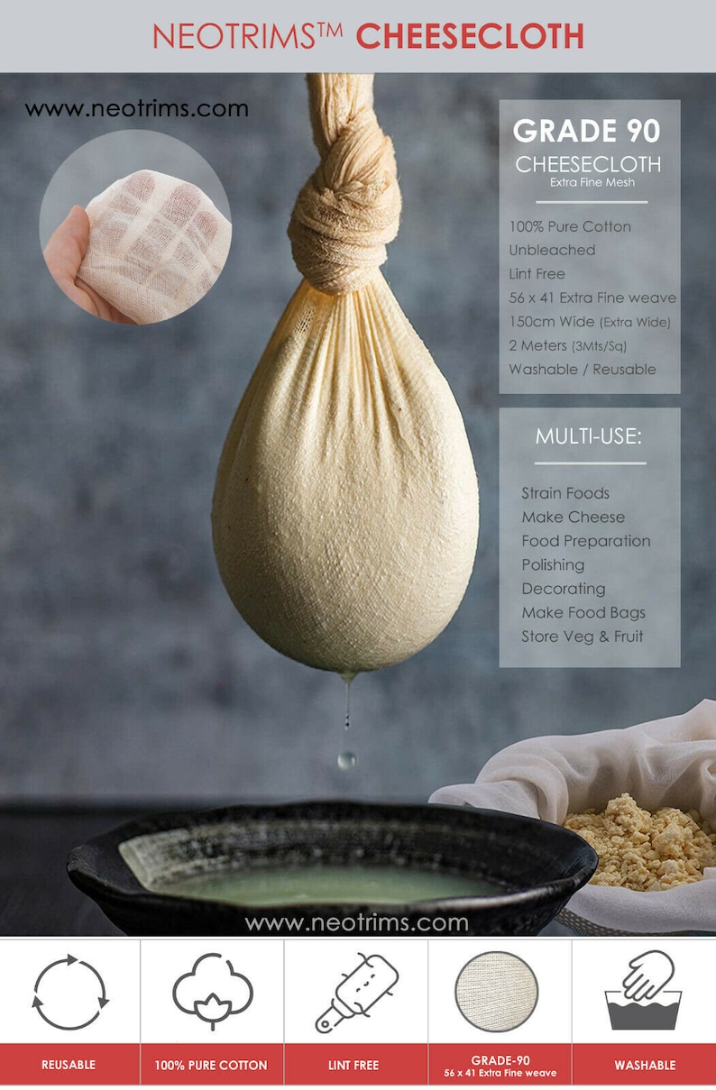 Muslin Cheese Cloth for Straining,cheese Making,baking;ultra Fine Mesh ...