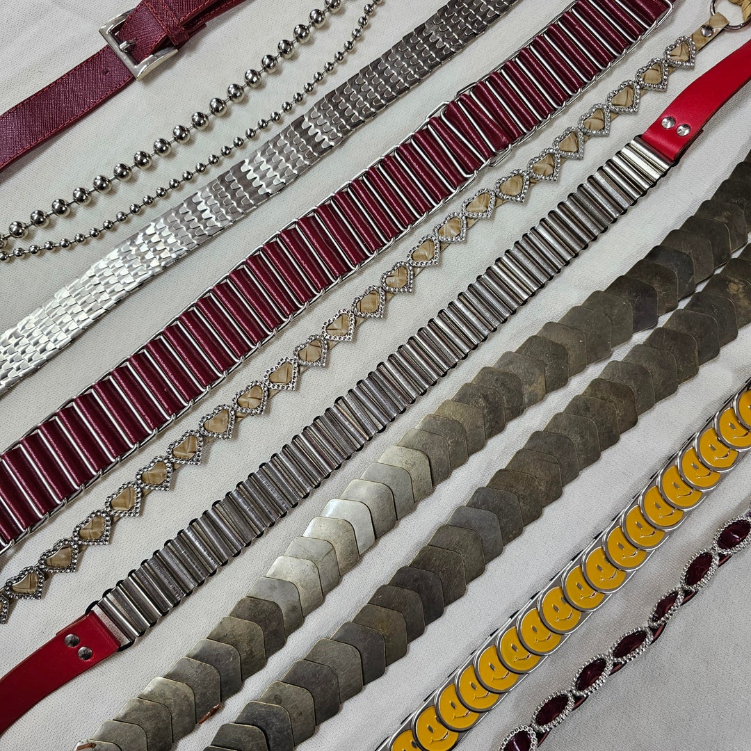 Metal Stretch Belts & PU Faux Leather Charms Mix Design Job Lot Qt 9pc ...