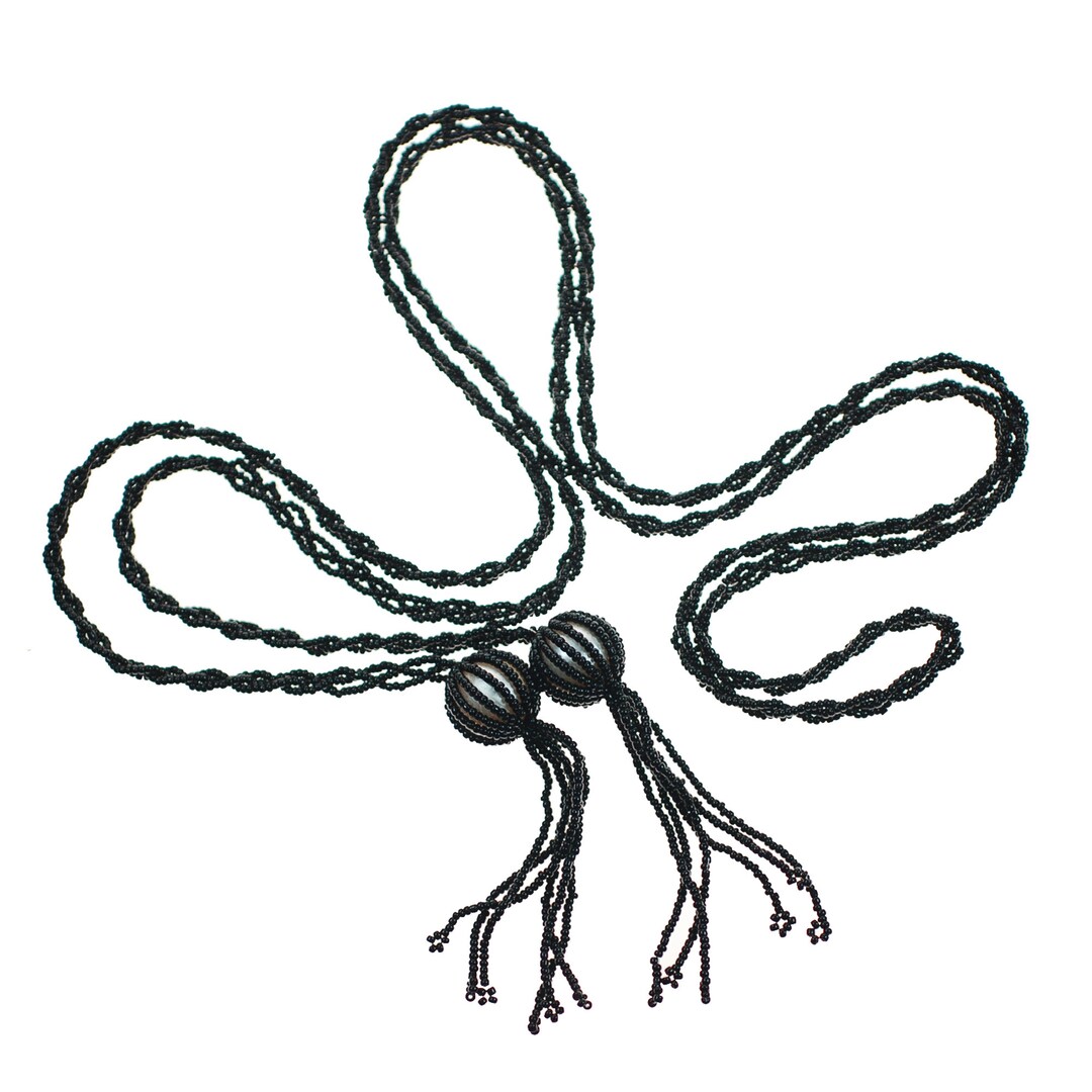 Black Beads String Chain Rope or Belt,beaded Tassel Platted Ball Fringe ...