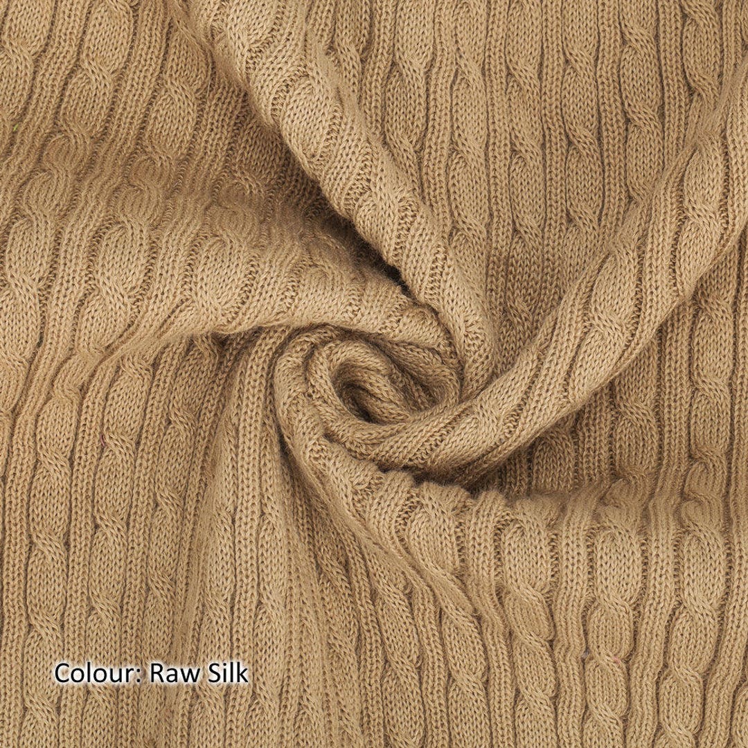 Raw Silk, Cable Twist Knit Fabric, Selvage Edge, Knitted Sweater Style ...