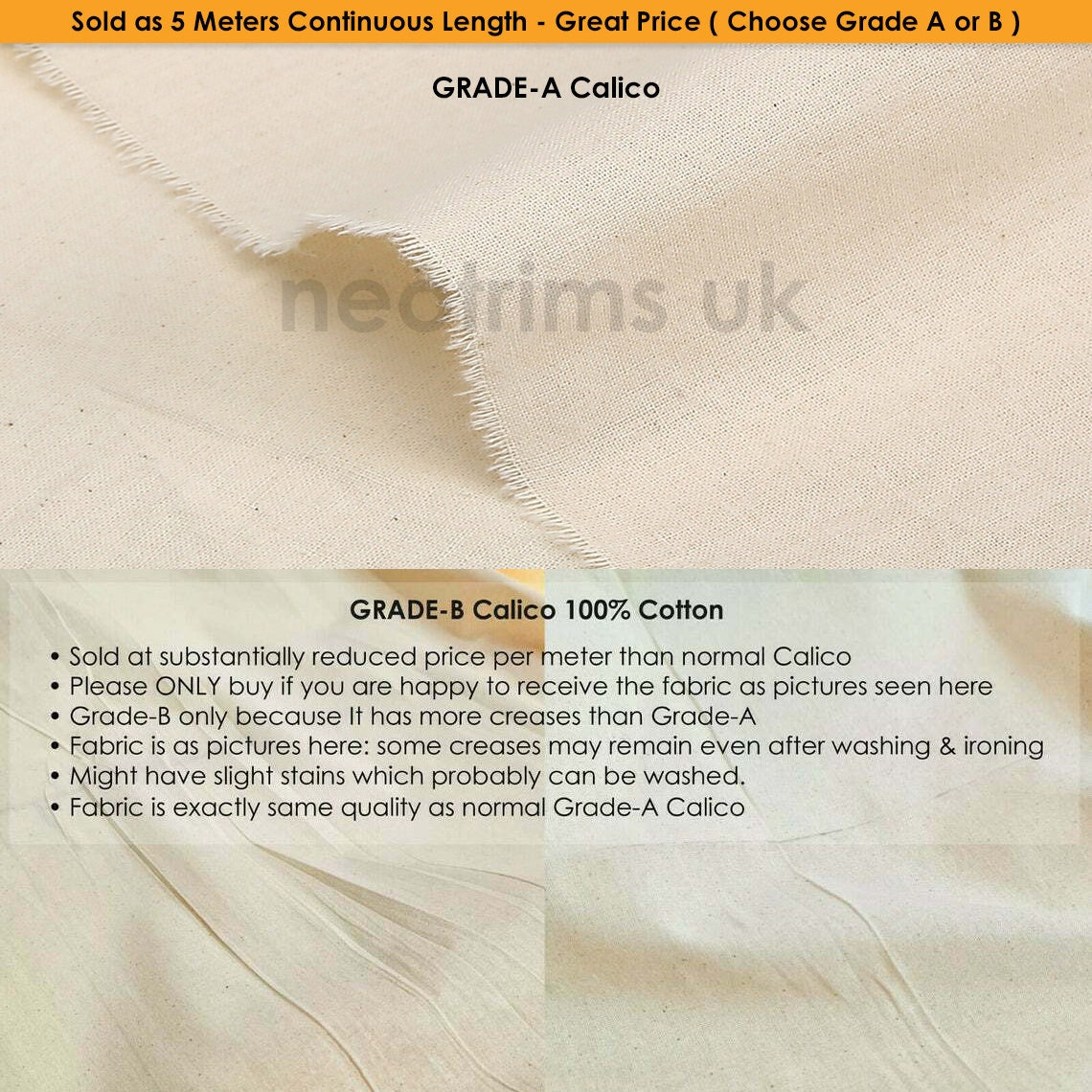 5 Meters Calico Fabric 100% NATURAL Cotton Untreated Chemical - Etsy