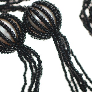 Black Beads String Chain Rope or Belt,beaded Tassel Platted Ball Fringe ...
