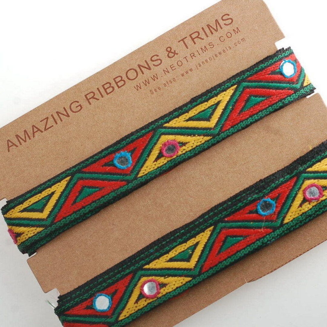 Aztec Sequin Mirror Indian Ribbon, Embroidery Trim, Retro by the Yard ...