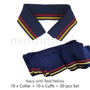 Rib Knit Collar & Cuff Set NAVY,2 Collars + 2 Cuff Strip.flat Knit Polo ...