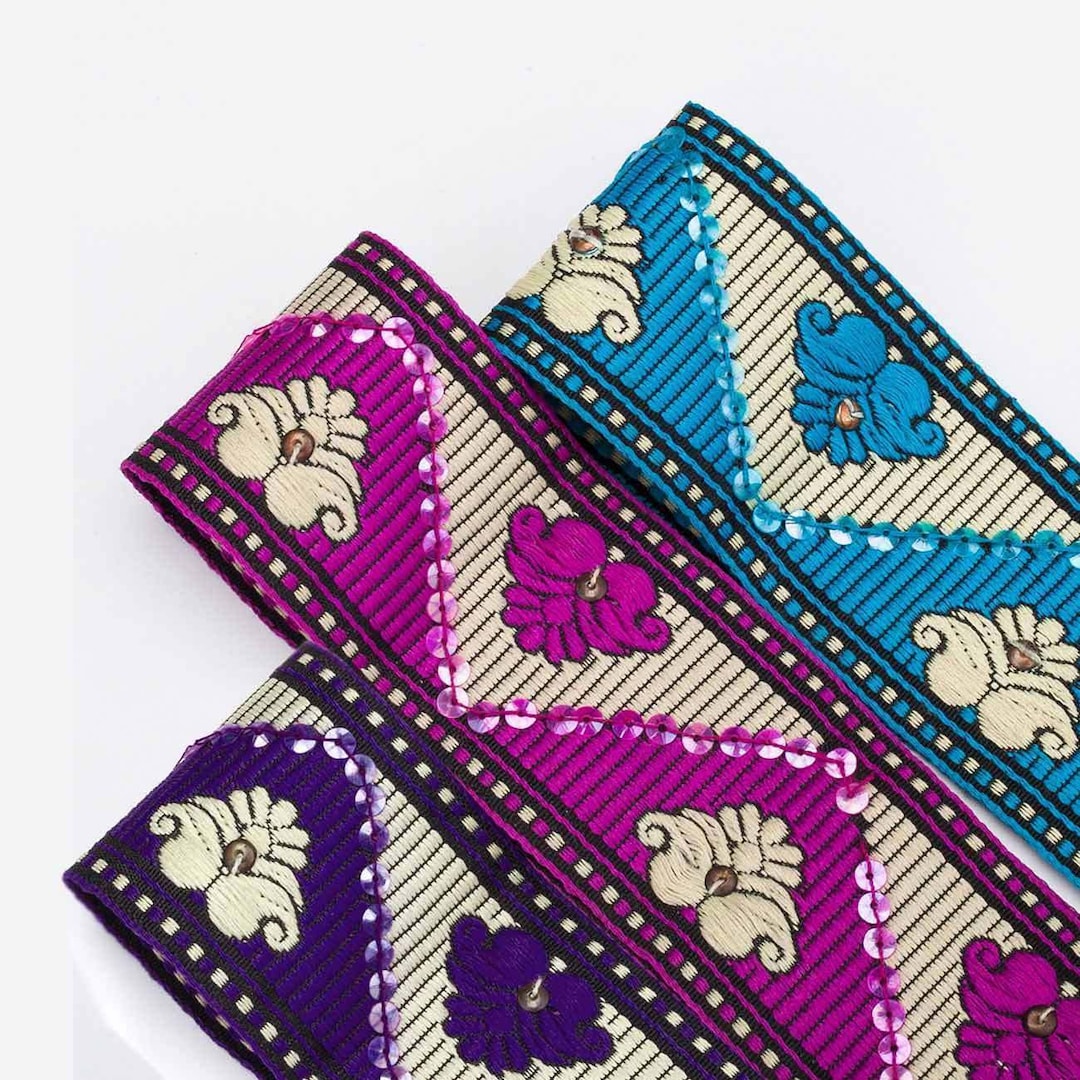 Decortive Indian Style Ribbon Trim 40mm Wide Sequins Embroidery ...