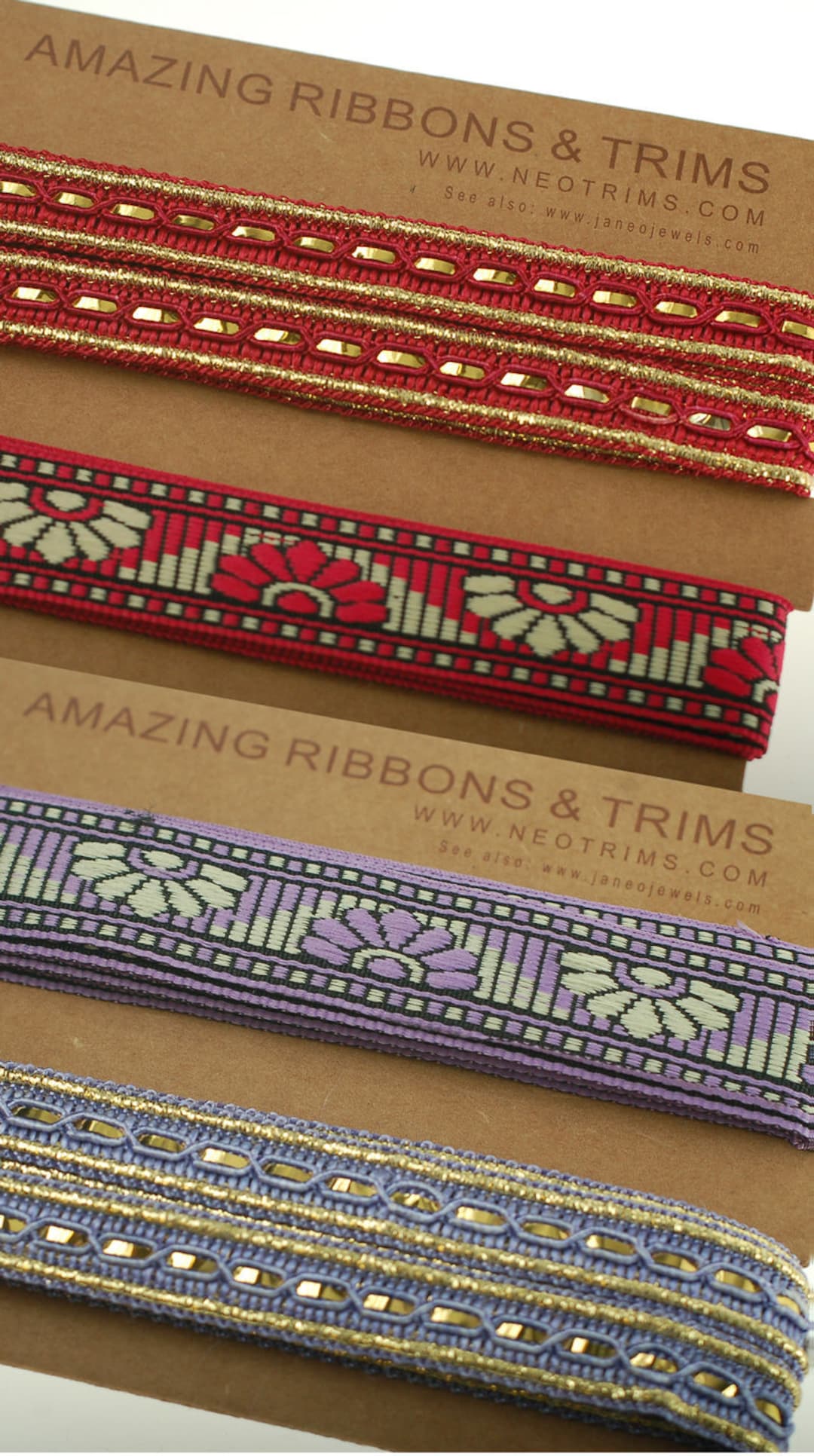Lavender, Purple, Cerise Pink and Gold Indian Ribbon, 2 Style Combo ...
