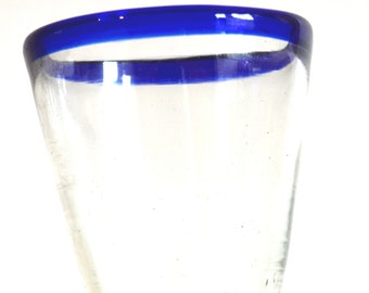 Set of 4 Handblown Shot Glass With Blue Rim 2 Oz From Mexico - Etsy