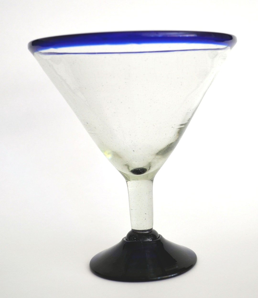 Blue Rim Martini Glass Handblown 16 Oz. - Etsy