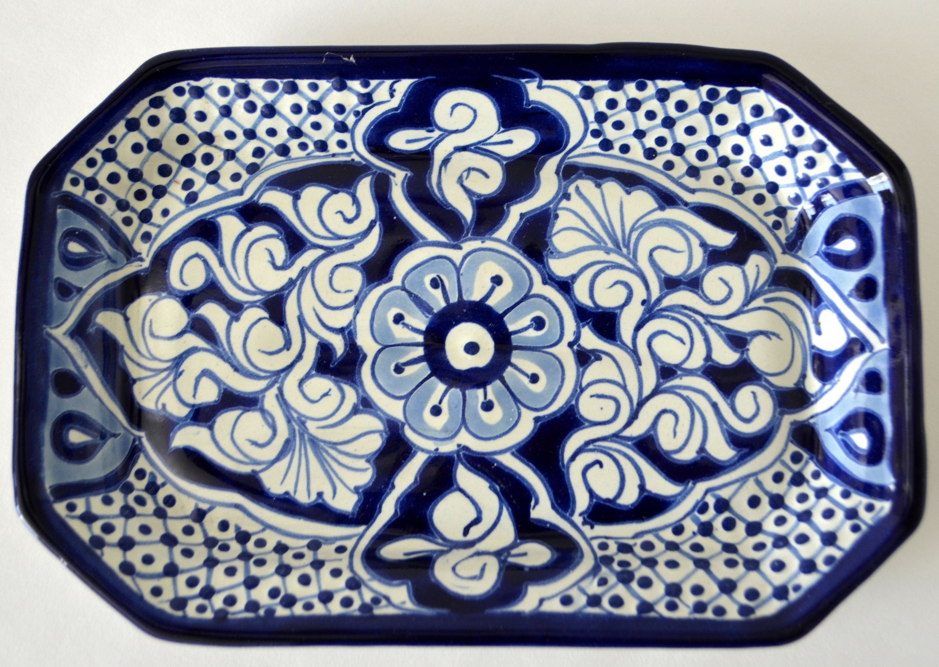 Blue Hand Painted Talavera Serving Dish - Etsy