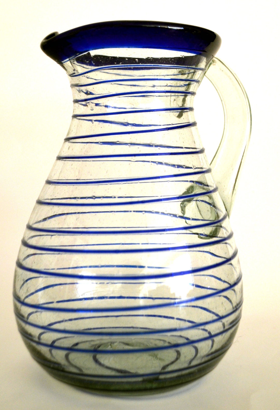Hand Blown Blue Spiral Glass Pitcher Pear Shape 80 Oz - Etsy