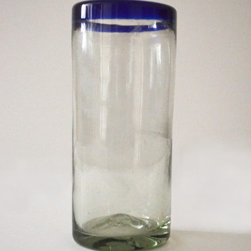 Hand Blown Glass Pitcher With a Blue Rim Pear Shape 80 Oz - Etsy