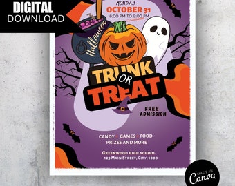 Editable Trunk or Treat Flyer, Halloween Party Invite, Trunk or Treat ...
