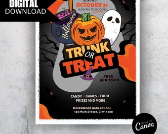 Editable Trunk or Treat Flyer, Halloween Party Invite, Trunk or Treat ...