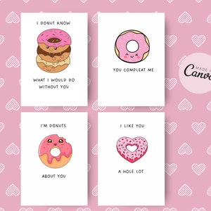 PRINTABLE Cute Donut Valentine Cards - Set of 4 | Instant Download ...