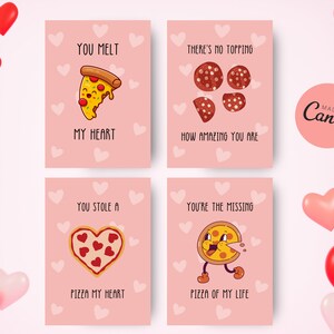 PRINTABLE Cute Pizza Valentine Cards - Set of 4 | Instant Download ...