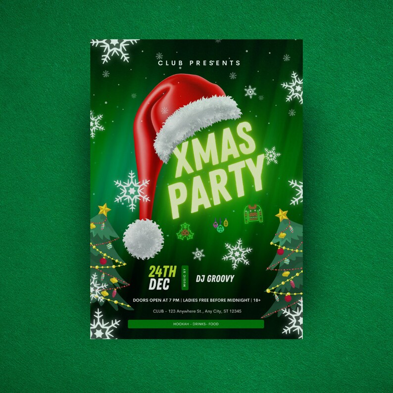 Christmas Events Flyer, DIY Flyer Template Design, Holiday Party Flyer ...