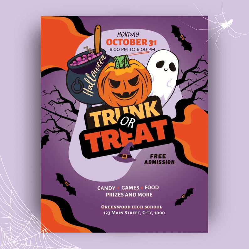Trunk or Treat Invitation, Kids Halloween Party, Editable Trunk or ...
