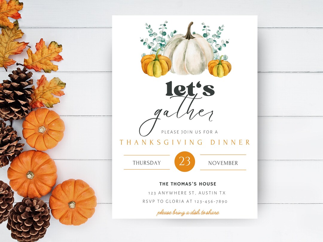 Thanksgiving Dinner Invitation, Let’s Gather Invite, Thanksgiving ...