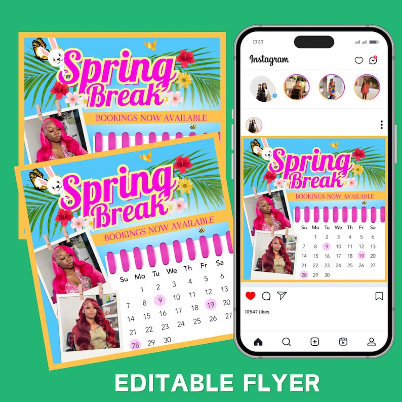 Spring Break Hair Flyer, DIY Flyer Template Design, Spring Hair ...