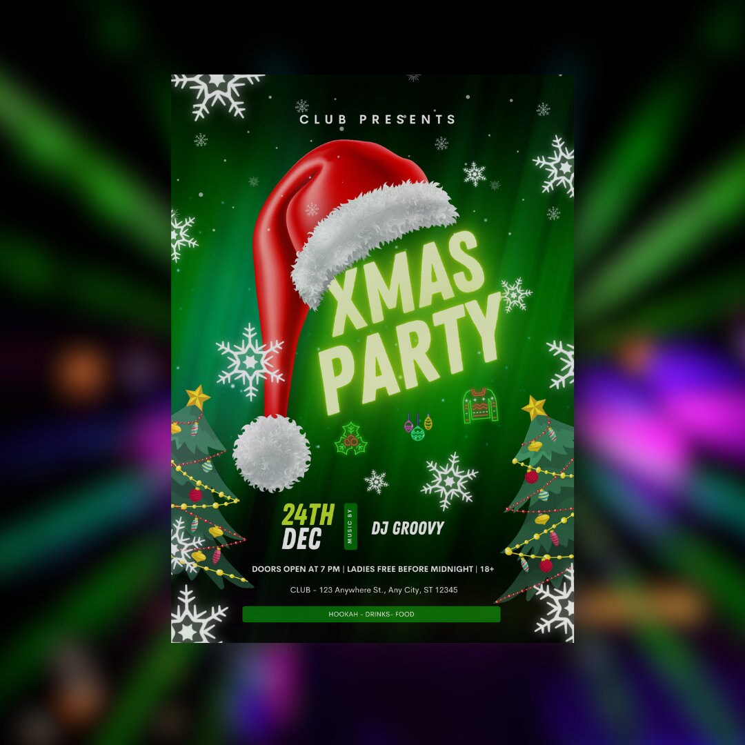 Christmas Events Flyer, DIY Flyer Template Design, Holiday Party Flyer ...
