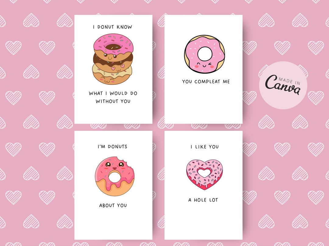 PRINTABLE Cute Donut Valentine Cards - Set of 4 | Instant Download ...