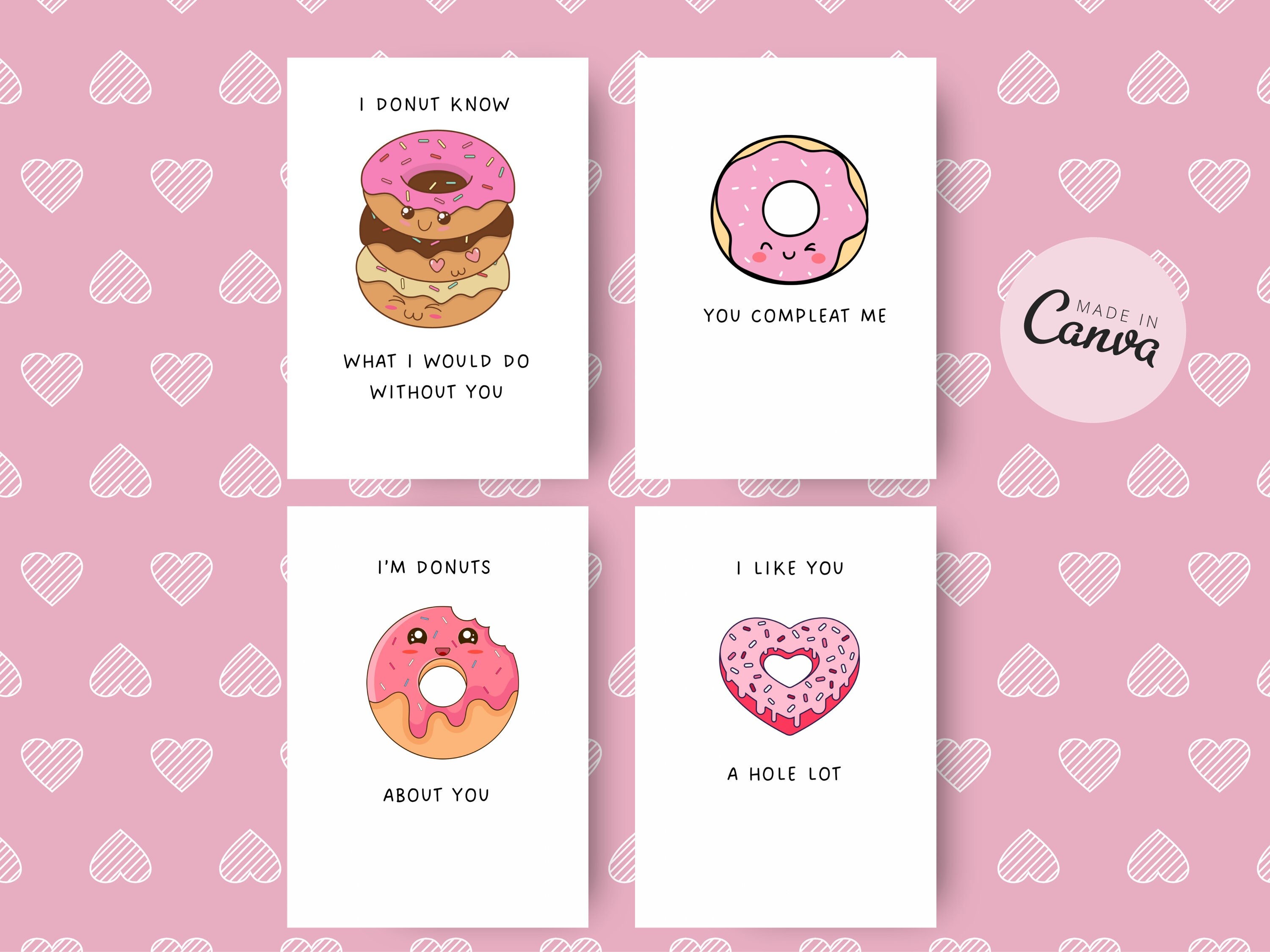 PRINTABLE Cute Donut Valentine Cards - Set of 4 | Instant Download ...