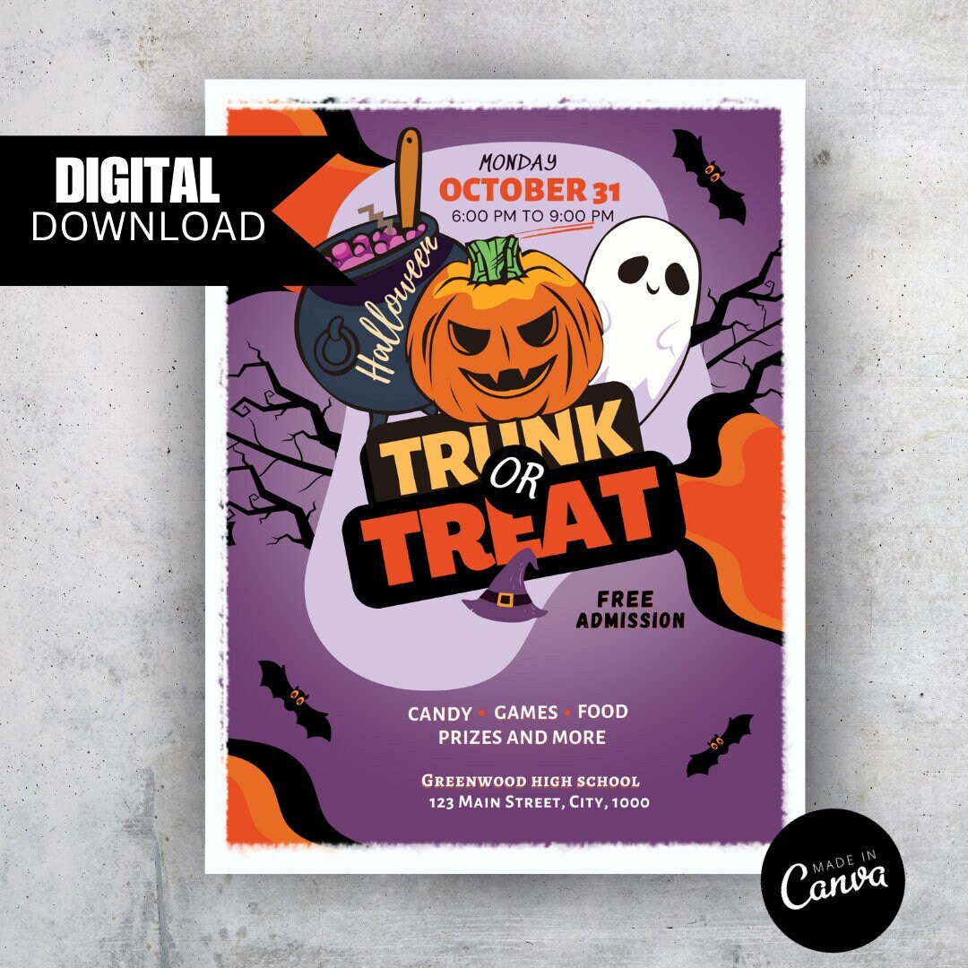 Trunk or Treat Invitation, Kids Halloween Party, Editable Trunk or ...