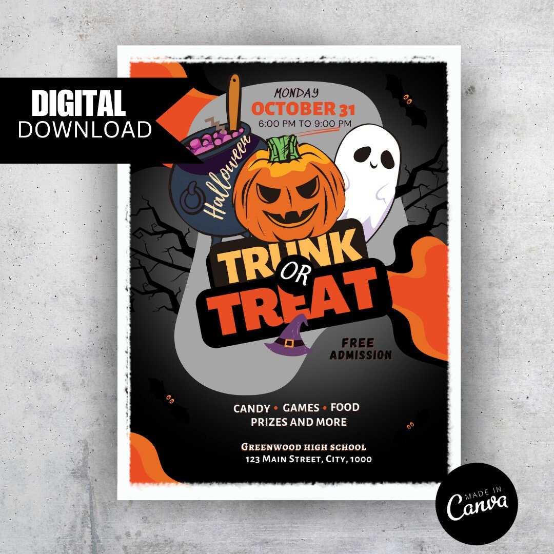 Trick or Treat Invitation, Kids Halloween Party, Editable Trunk or ...