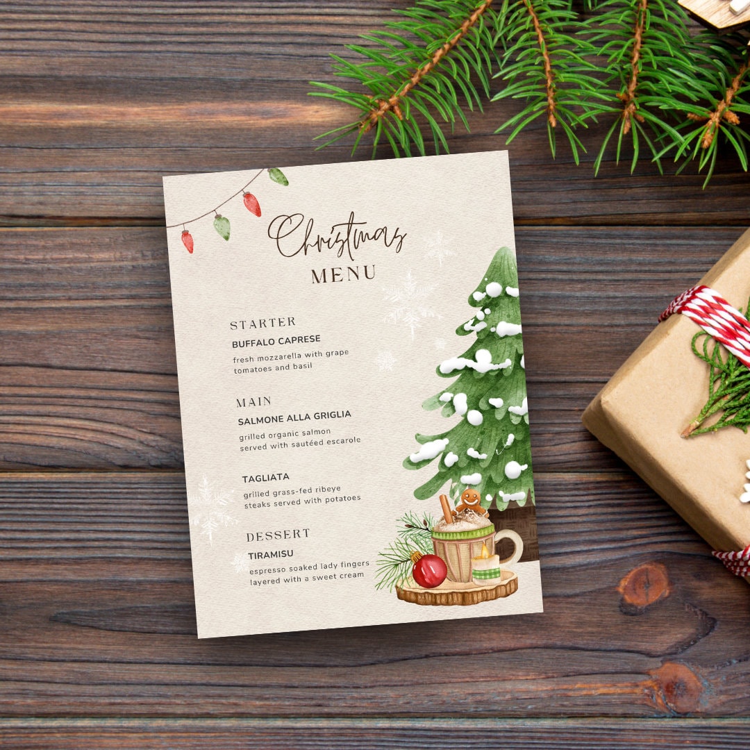 Editable Christmas Dinner Menu Template, Printable Canva Menu (digital ...